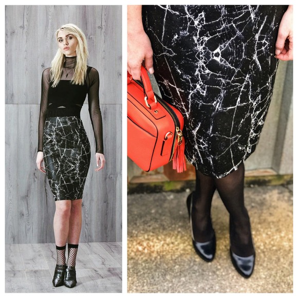 Suki + Solaine | Skirts | Suki Solaine Ivan Marble Printed Pencil Skirt ...